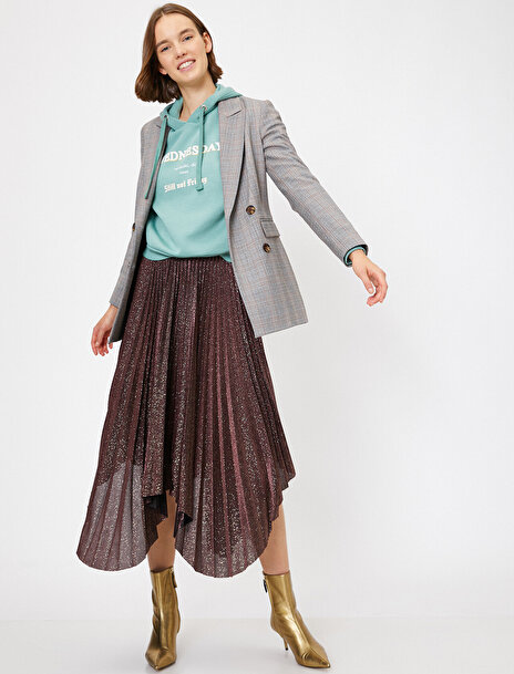 Koton Kadın Sim Detayli Pileli Asimetrik Etek