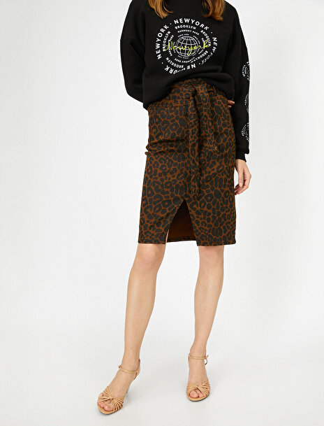 Koton Kadın Leopar Desenli Etek