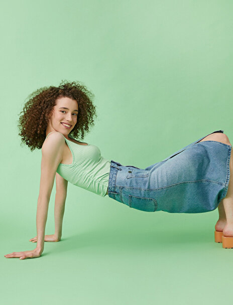 Koton Ole Genç Kız Yırtmaç Detaylı Jean Etek