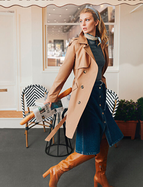 Koton Kadın Dügmeli Jean Etek