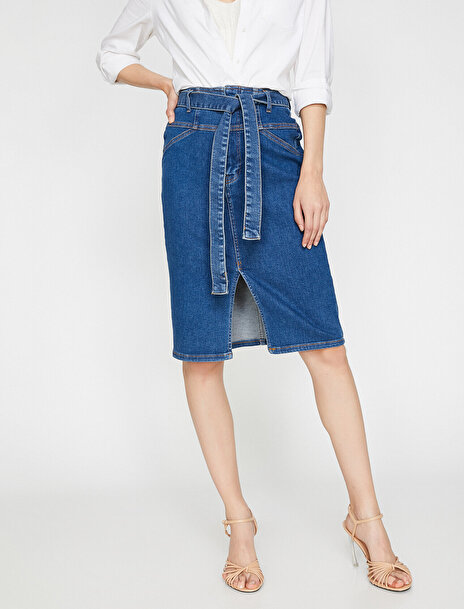 Koton Kadın Beli Bağlamalı Jean Etek