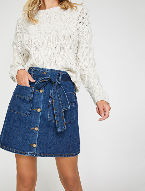 Koton Kadın Beli Bağlamalı Jean Etek