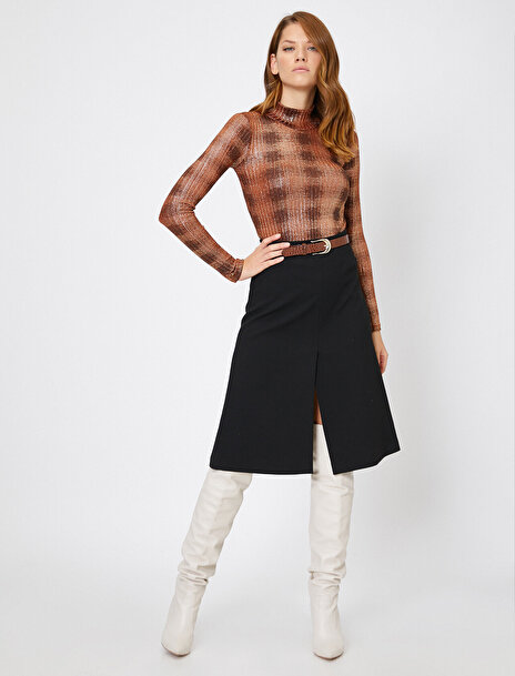 Koton Kadın Kemerli Yirtmaçli Etek