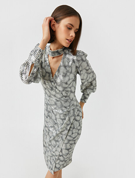 Koton Kadın Payetli Elbise Abiye Uzun Kollu