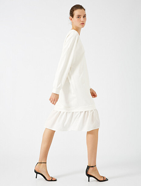 Koton Kadın Bisiklet Yaka Uzun Kollu Midi Elbise