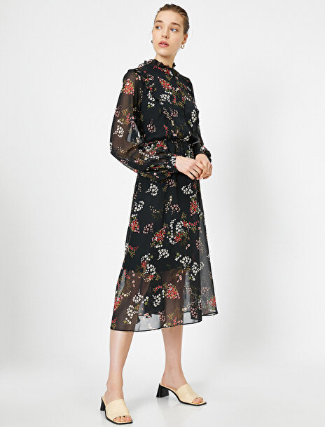 Koton Kadın Çiçek Desenli Şifon Maxi Elbise