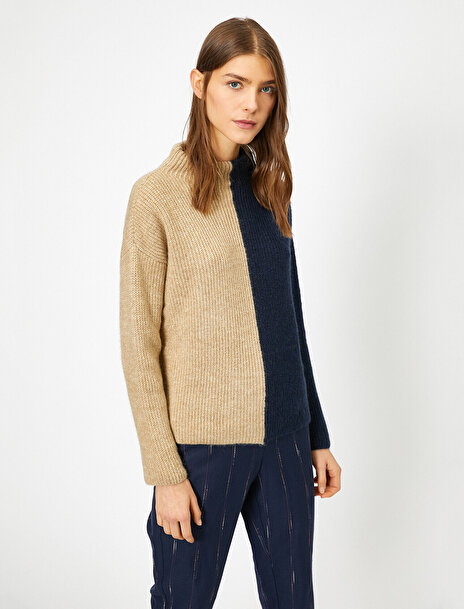 Koton Kadın Renk Bloklu Triko Kazak