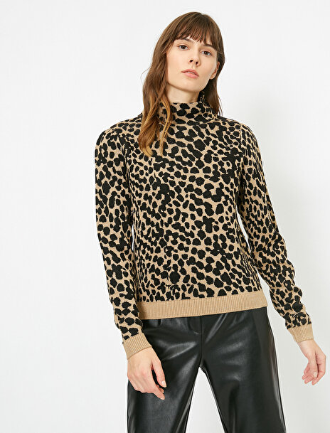 Koton Kadın Leopar Desenli Triko Kazak Koton Kadın Leopar Desenli Triko Kazak