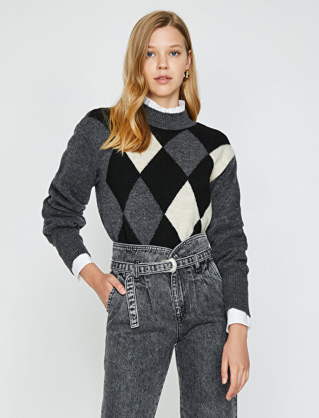 Koton Kadın Kareli Triko Kazak