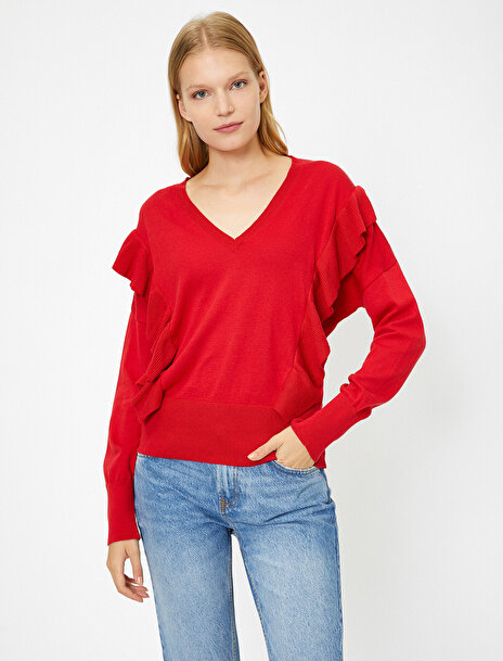 Koton Kadın Fırfır Detaylı Triko Kazak