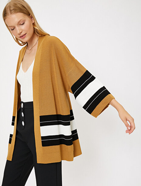 Koton Kadın Çizgili  Triko Hırka