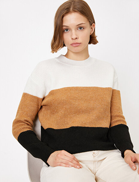 Koton Kadın Renk Bloklu Triko Kazak