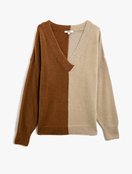 Koton Kadın Renk Bloklu Triko Kazak