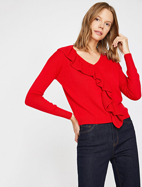 Koton Kadın Fırfır Detaylı Triko Kazak