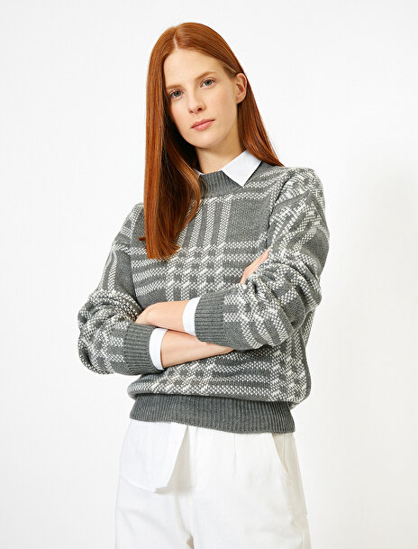 Koton Kadın Kareli Triko Kazak Koton Kadın Kareli Triko Kazak