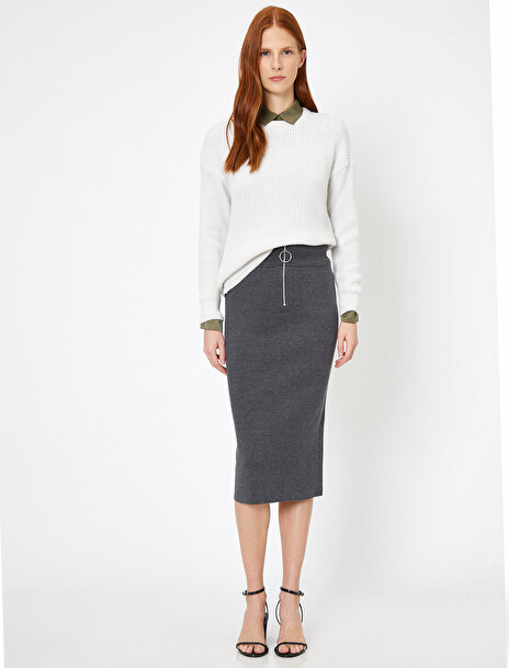 Koton Kadın Fermuar Detaylı Triko Etek