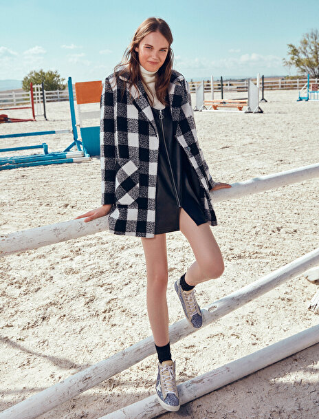 Koton Kadın Kareli Kaban