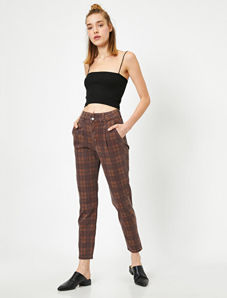 Koton Kadın Kareli Cep Detaylı Pantolon