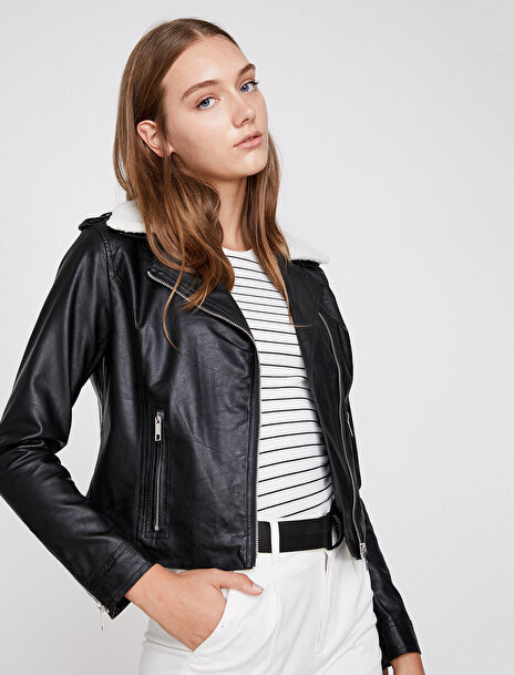 Koton Kadın Deri Görünümlü Mont