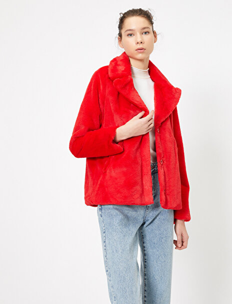 Koton Kadın Düğme Detaylı Peluş Mont