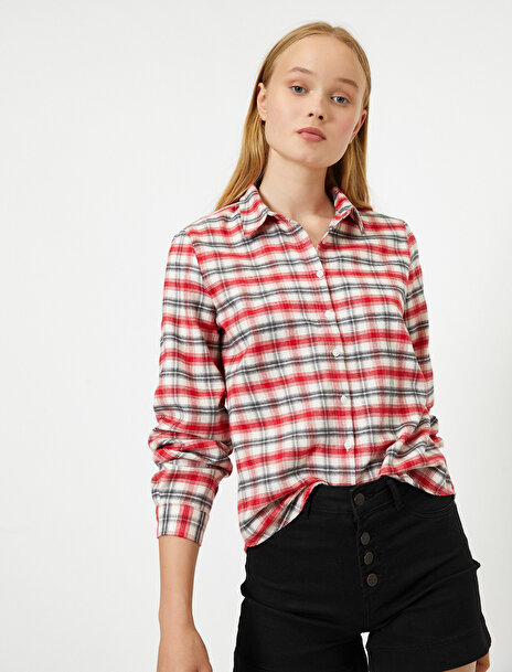 Koton Kadın Renkli Kareli Uzun Kollu Gömlek Koton Kadın Renkli Kareli Uzun Kollu Gömlek