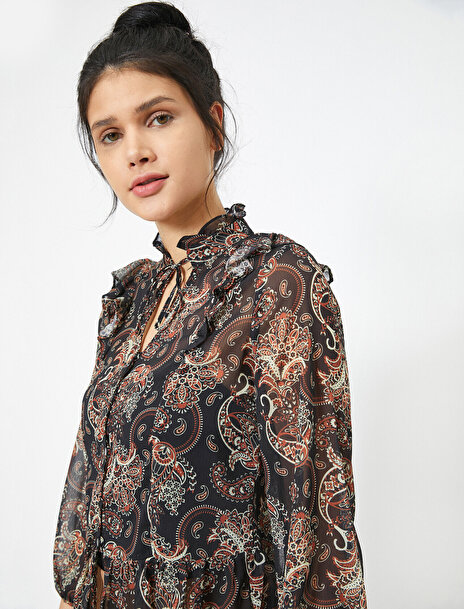 Koton Ole Genç Kız Volanlı Uzun Kollu Çiçek Desenli Bluz