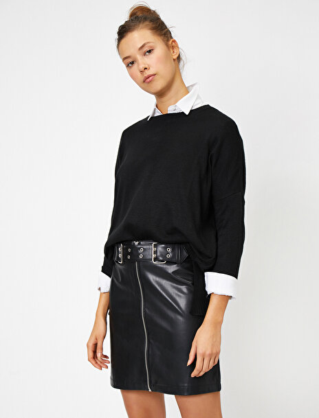 Koton Ole Genç Kız Fermuar Detaylı Deri Görünümlü Etek Koton Ole Genç Kız Fermuar Detaylı Deri Görünümlü Etek