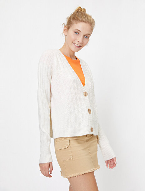 Koton Ole Genç Kız Düğme Detaylı Triko Hırka