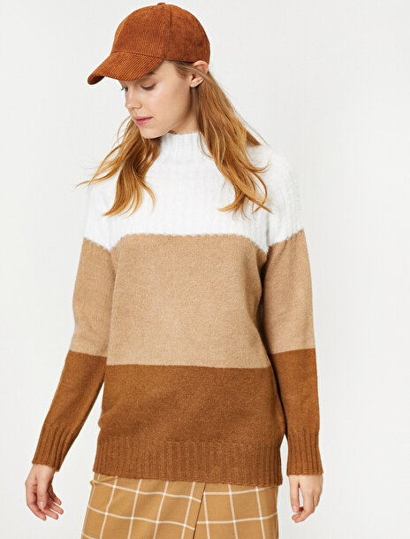 Koton Kadın Renk Bloklu Triko Kazak