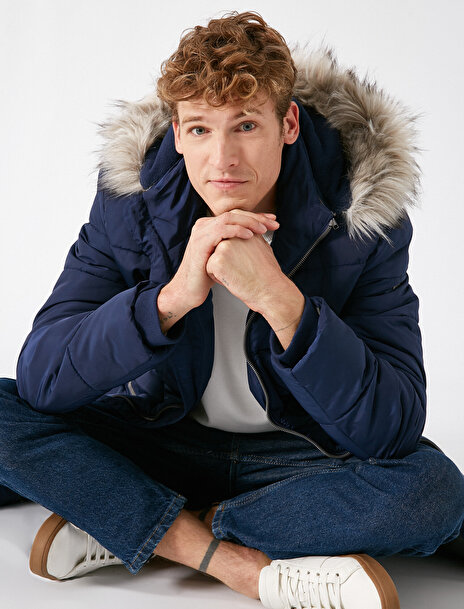 Koton Erkek Suni Kürklü Kapüşonlu Kaban