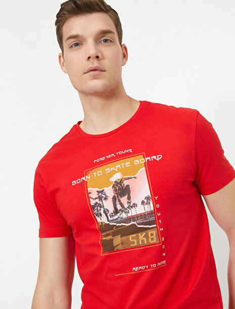 Koton Erkek Pamuklu Bisiklet Yaka Yazılı Baskılı Tişört