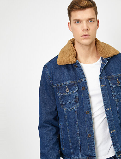 Koton Erkek Yakası ve İçi Suni Kürklü Kolları Kapitoneli Jean Ceket Koton Erkek Yakası ve İçi Suni Kürklü Kolları Kapitoneli Jean Ceket