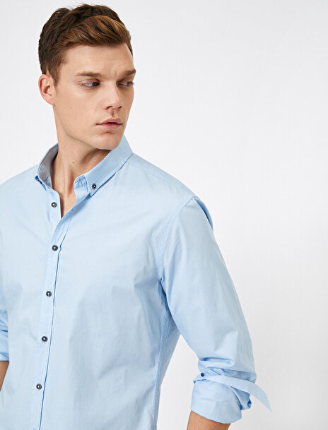 Koton Erkek Klasik Yaka Uzun Kollu Slim Fit Poplin Gömlek