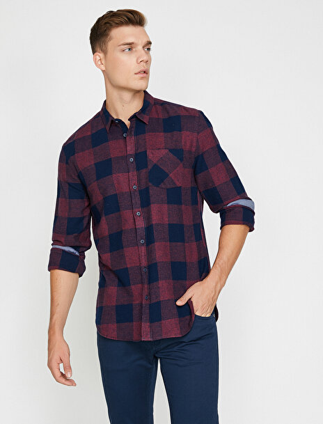 Koton Erkek Ekoseli Tek Cepli Slim Fit Oduncu Gömleği
