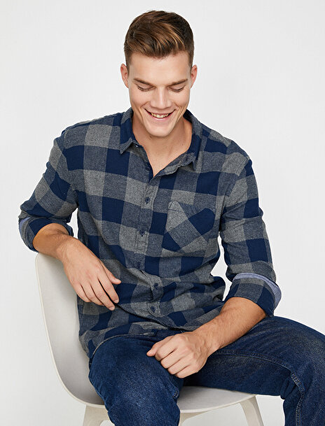Koton Erkek Ekoseli Tek Cepli Slim Fit Oduncu Gömleği