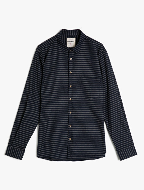 Koton Erkek Düğmeli Çizgili Uzun Kollu Gömlek