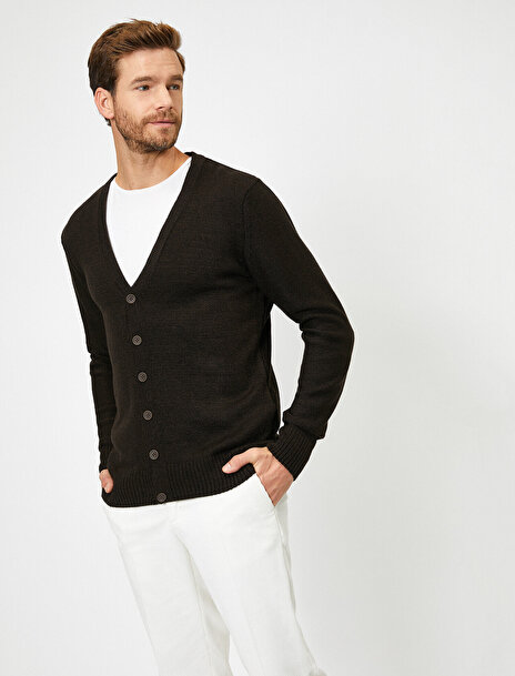 Koton Erkek Düğme Detaylı Triko Hırka