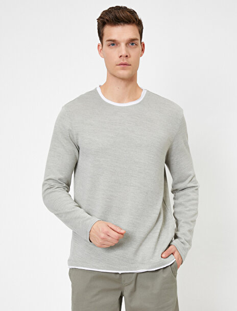 Koton Erkek Bisiklet Yaka Tişört Detaylı Slim Fit Kazak