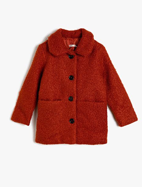 Koton Kız Çocuk Cepli Düğmeli Gömlek Yaka Kaban