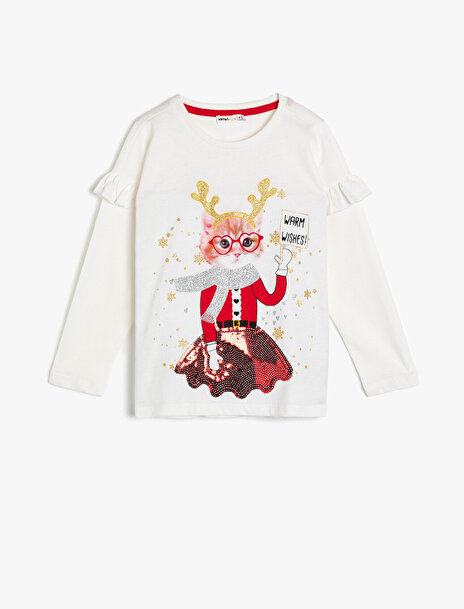 Koton Kız Çocuk Pul Detaylı T-Shirt