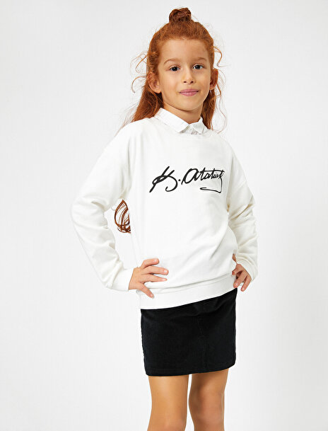 Koton Kız Çocuk Atatürk İmzası Baskılı Sweatshirt