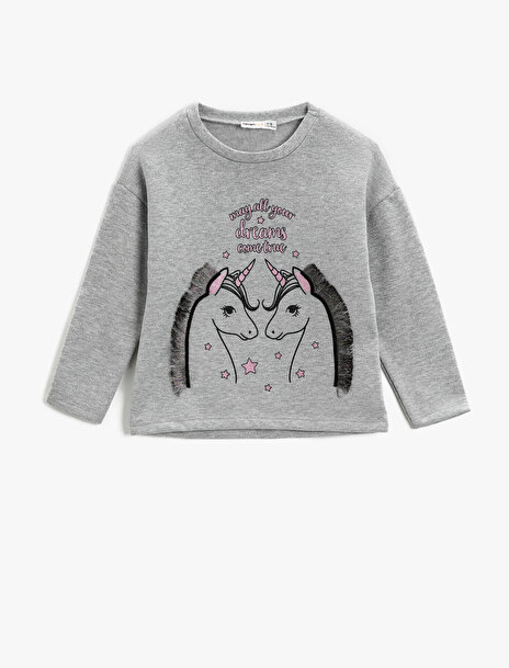 Koton Kız Çocuk Unicorn Baskılı Sweatshirt