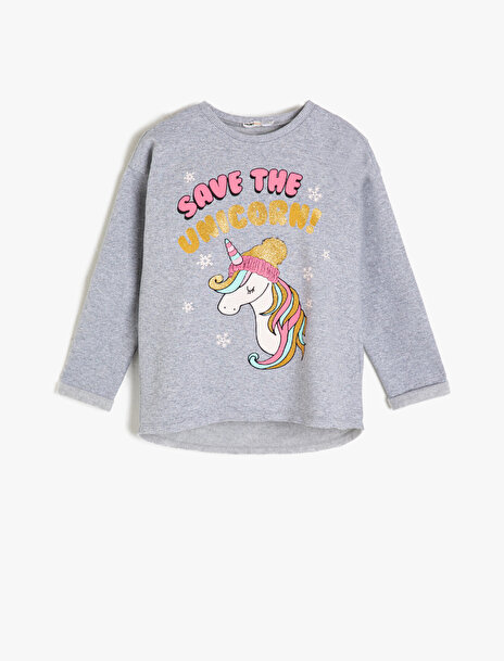 Koton Kız Çocuk Unicorn Yazılı Baskılı Sweatshirt