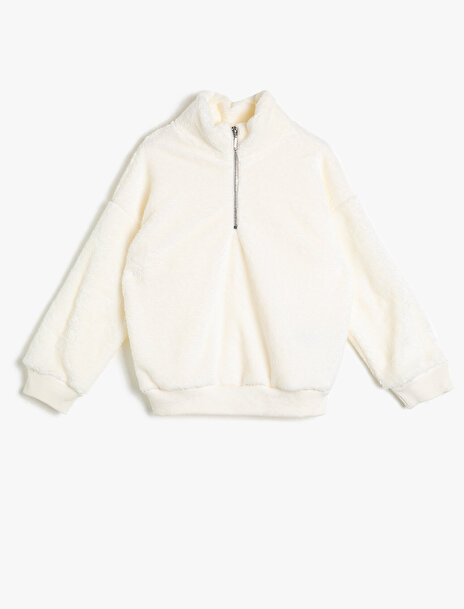 Koton Kız Çocuk Fermuar Detaylı Peluş Sweatshirt