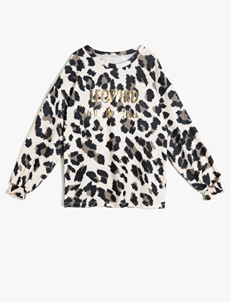 Koton Kız Çocuk Leopar Desenli Sweatshirt