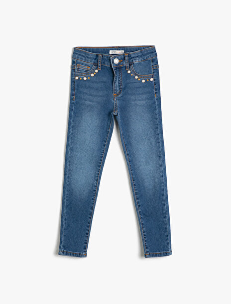Koton Kız Çocuk Boncuk Detaylı Jean Pantolon
