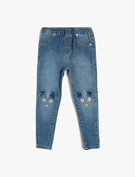 Koton Kız Çocuk İşlemeli Jean Pantolon