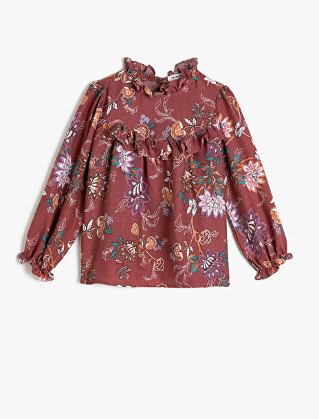 Koton Kız Çocuk Volanlı Çiçek Desenli Uzun Kollu Bluz