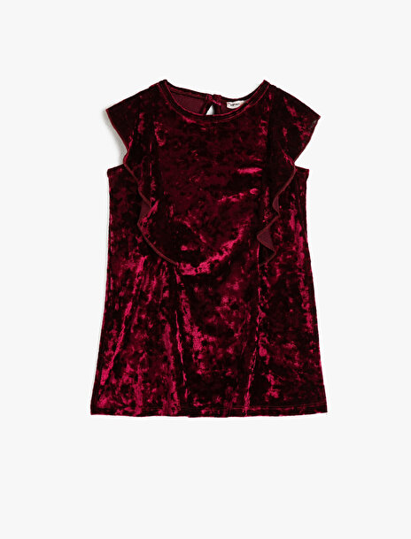 Koton Kız Çocuk Bisiklet Yaka Fırfırlı Kadife Elbise