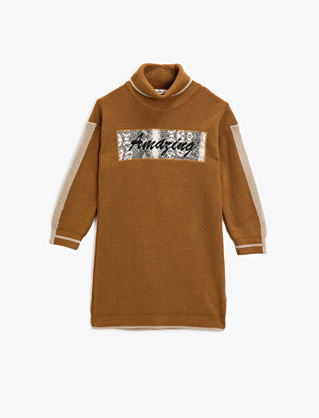 Koton Kız Çocuk Yüksek Yaka Uzun Kollu Pullu Triko Kazak